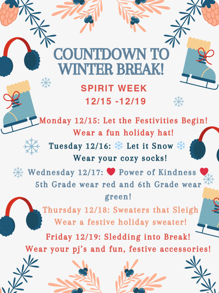 Winter Break Countdown Spirit Wear Agenda | PDF