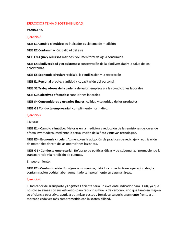 Ejercicios Tema 3 Sostenibilidad | PDF | Sustentabilidad | Contaminación