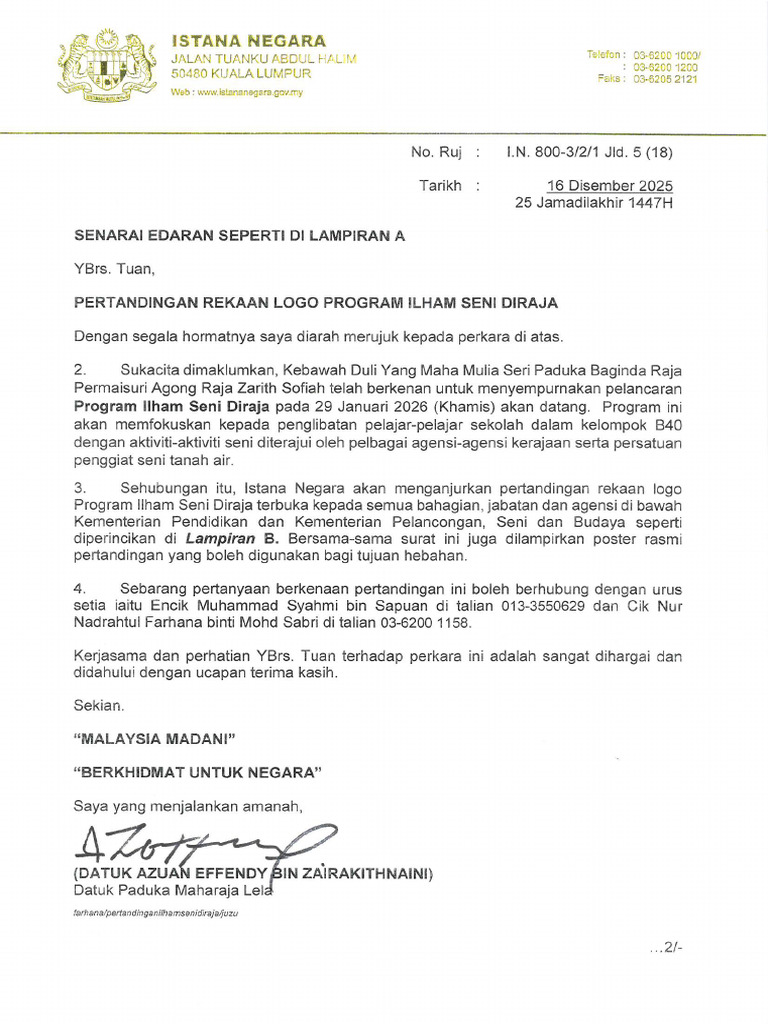 Surat Hebahan Pertandingan Rekaan Logo Program Ilham Seni Diraja | PDF