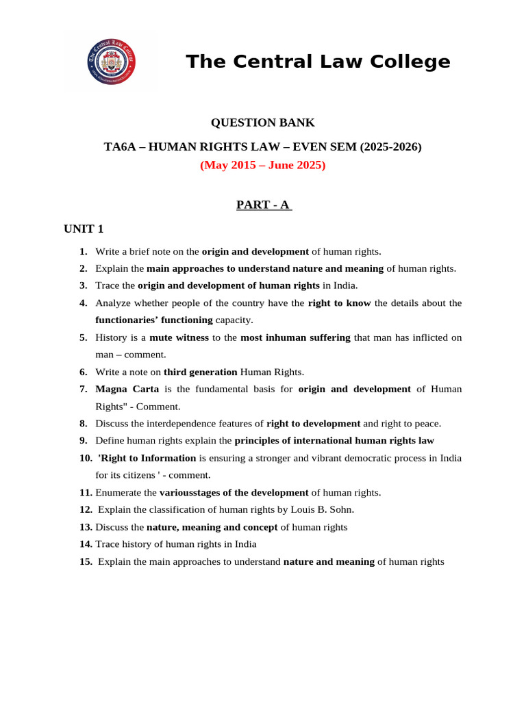 7-Question Bank (Soft Copy) | PDF | Human Rights | Civil And Political ...