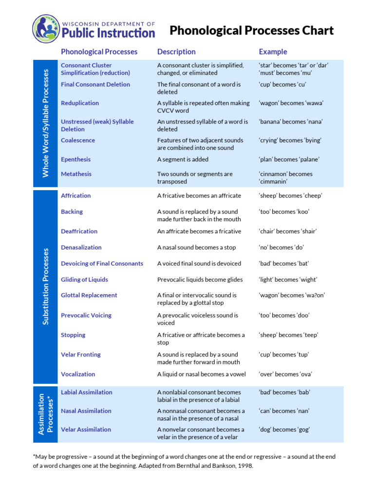 Phonological Processes Overview Chart | PDF | Syllable | Consonant