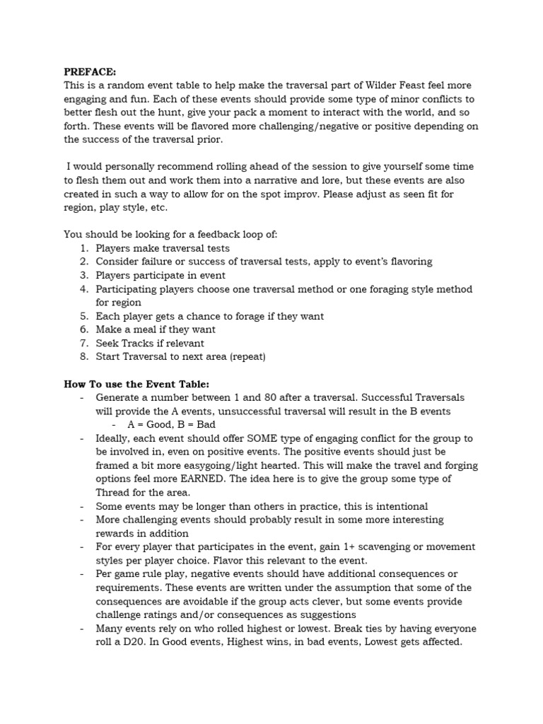Wilder Feast Event Table Guide | PDF