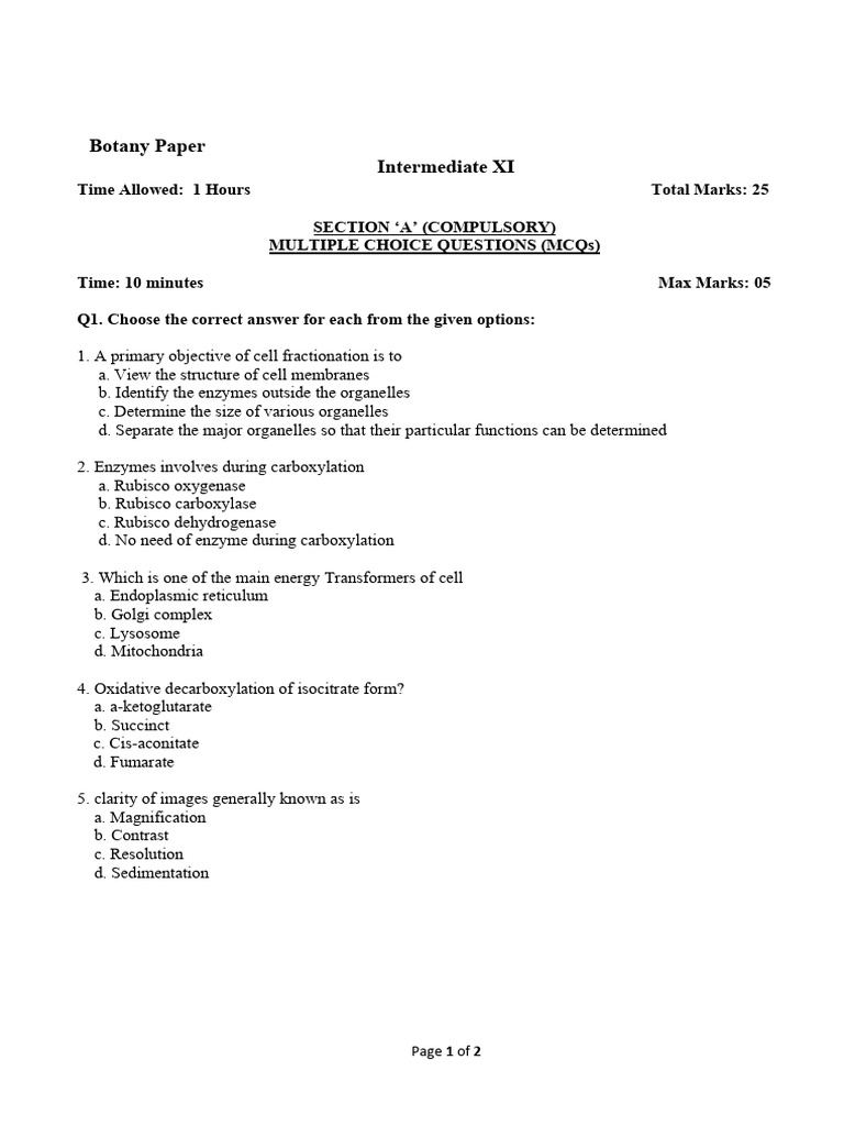 Botany Paper: Intermediate XI Exam Guide | PDF