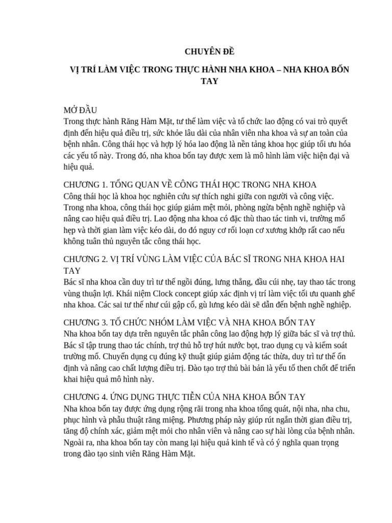 Chuyen de Vi Tri Lam Viec Nha Khoa Bon Tay Full | PDF