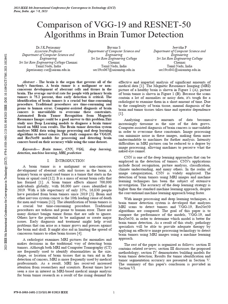 Comparison of VGG-19 and RESNET-50 Algorithms in Brain Tumor Detection ...