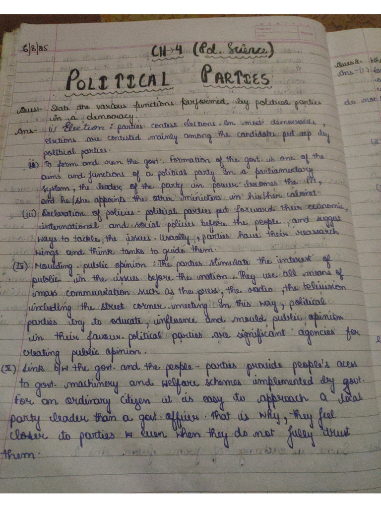 Ch 4 Political Science ( Political Parties ) | PDF