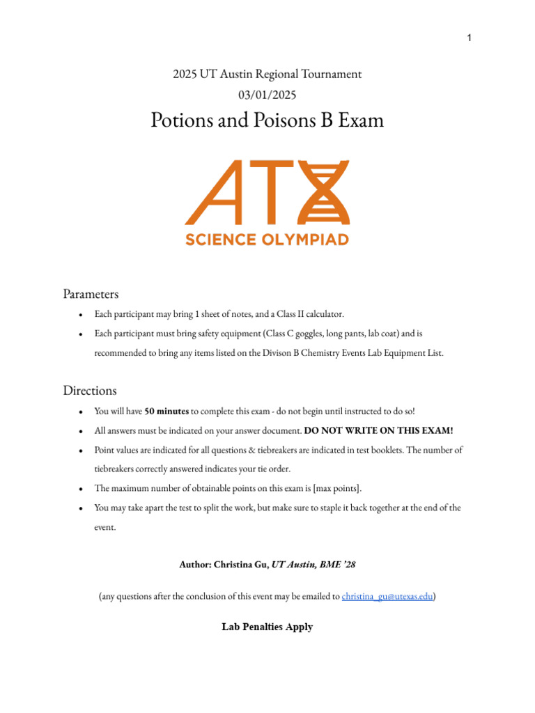 2025 UT Austin Potions & Poisons Exam | PDF | Chemical Bond | Chemical ...