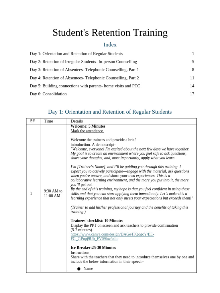 Student Retention Training Overview | PDF | Learning | Behavior ...