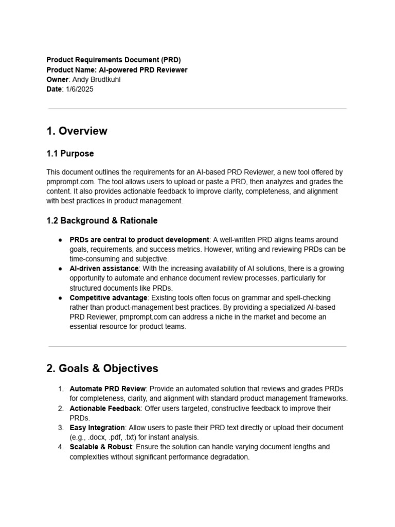 AI-Powered PRD Reviewer Tool Overview | PDF | Computing | Software ...