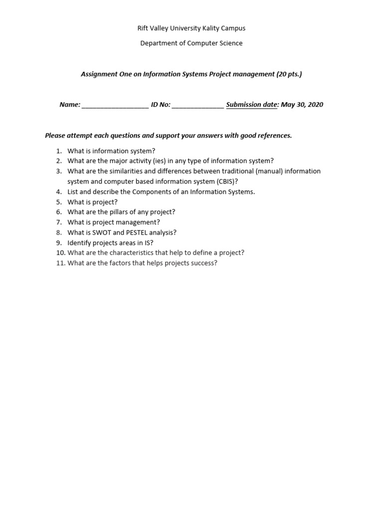 Assignment One On Information Systems Project Management | PDF