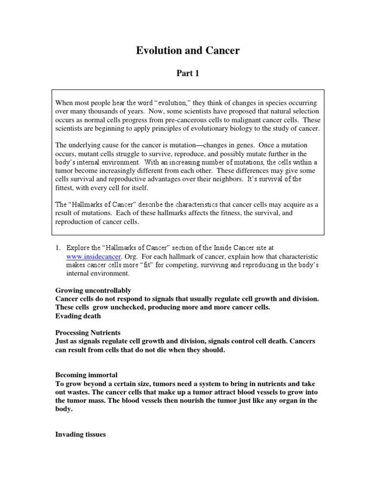 Evolutionary Insights on Cancer Development | PDF