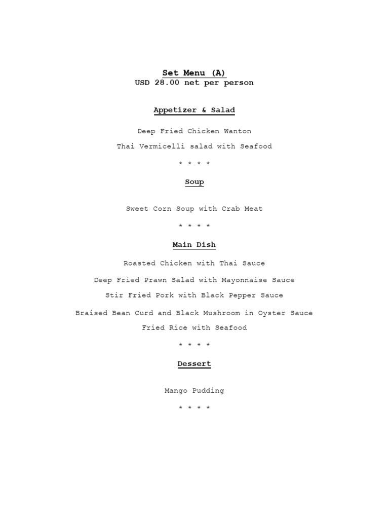 Affordable Thai Set Menus for Two | PDF