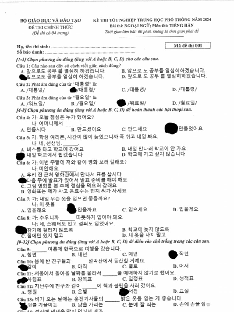 11 Tieng Han (Ma de 00x) - 1-4 | PDF