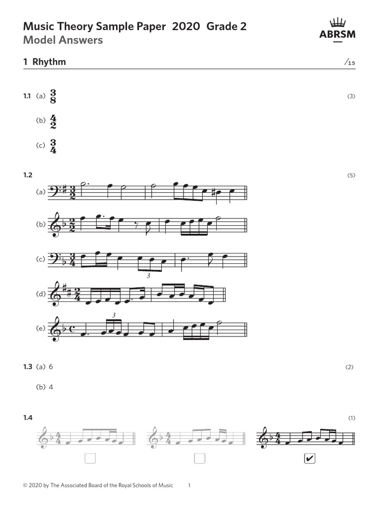 Music Theory Grade 2 Sample Model Answers 200825 | PDF | Musicology