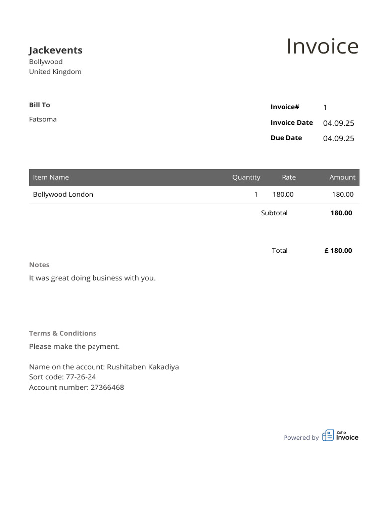 Invoice for Bollywood Event Services | PDF