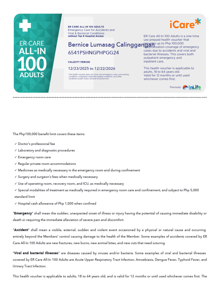 ER Care All-In 100 Adults Voucher | PDF | Emergency Department | Surgery