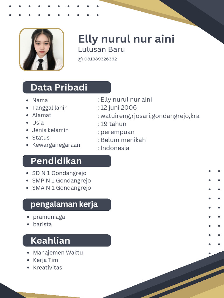 Hitam Dan Emas Modern Profesional Lulusan Baru CV Resume Riwayat Hidup ...