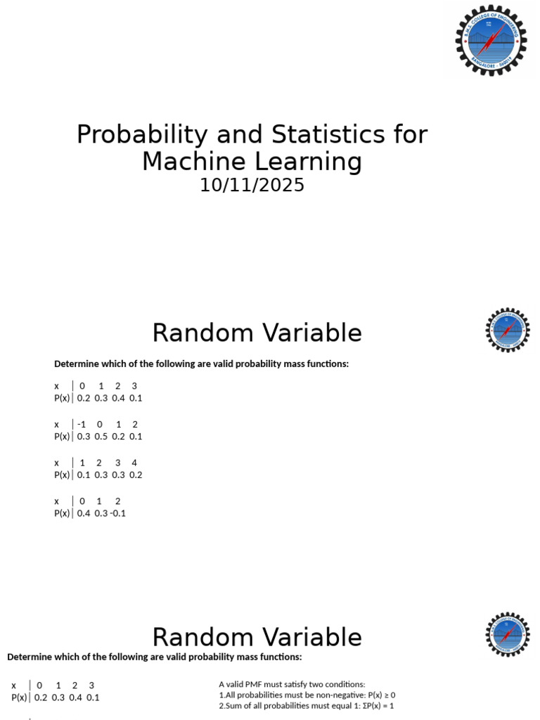 Validating Probability Mass Functions | PDF | Variance | Standard Deviation
