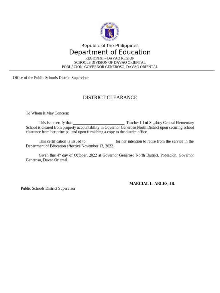 Clearance Template District | PDF | Southeast Asia | Government ...