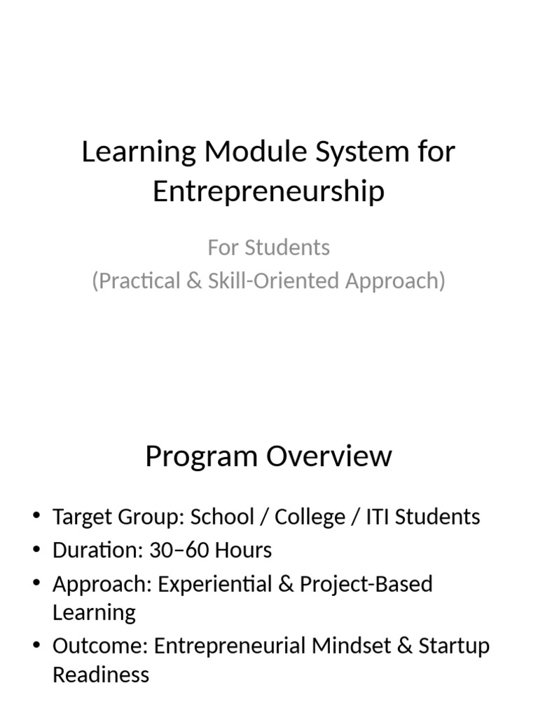 Entrepreneurship Learning Module for Students | PDF