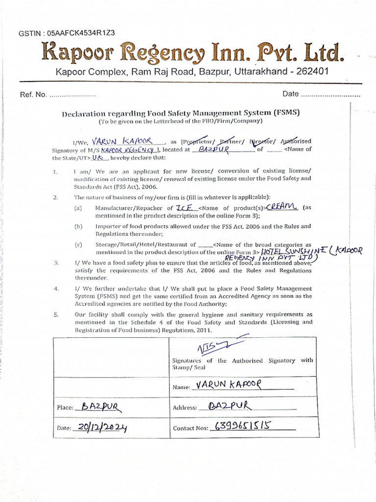 FSMS Form | PDF