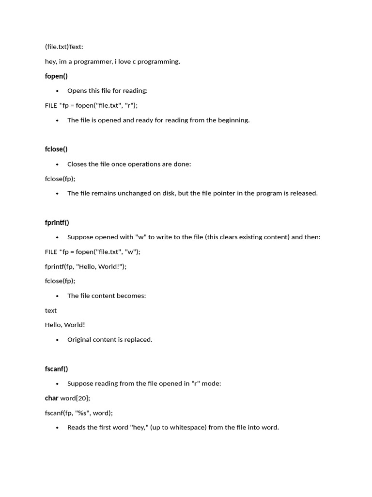 File Handling Functions (Example in Short) | PDF | Text File | Integer ...