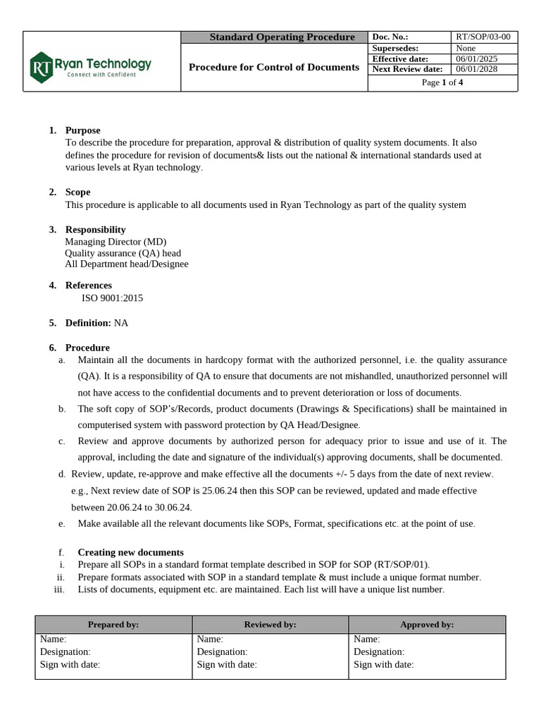 SOP For Control of Documents | PDF | Specification (Technical Standard ...