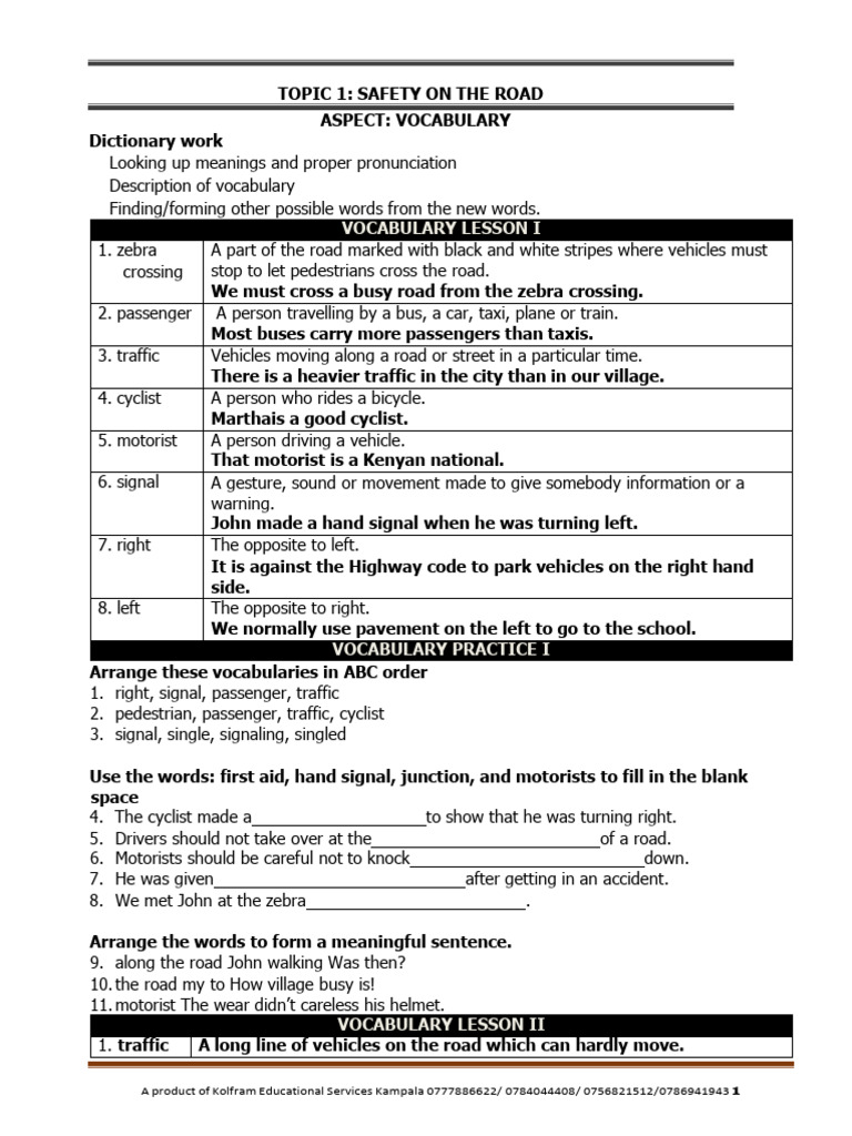 Road Safety Vocabulary Guide | PDF | Traffic | Grammatical Tense