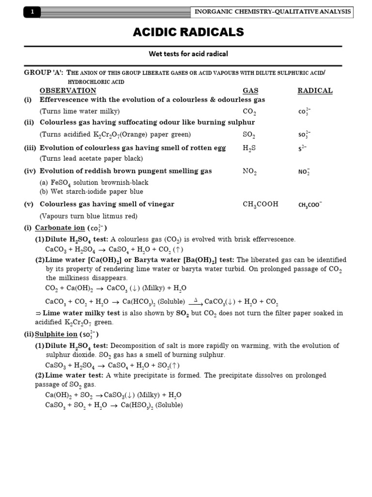 Qualitative Analysis of Acidic Radicals | PDF | Precipitation ...