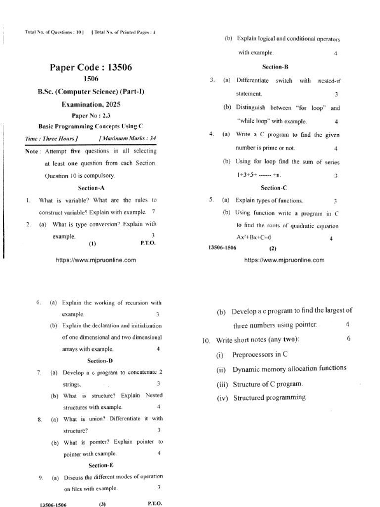 Bsc Part 1 Computer Science Basic Programming Concepts Using c 13506 ...