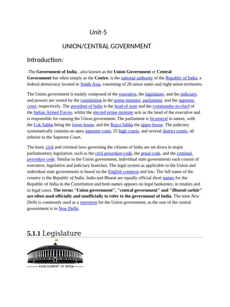 Overview of India's Union Government | PDF | Government Of India ...