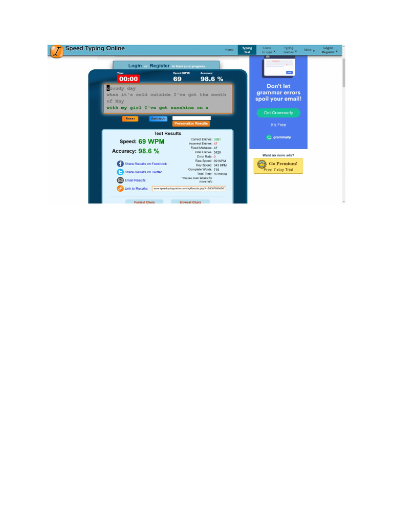 Typing Test Results | PDF