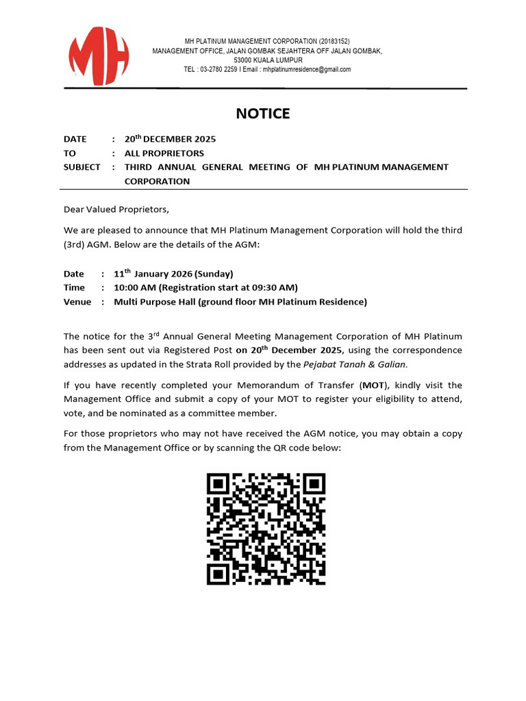 MH Platinum AGM Notice 2026 | PDF | Government