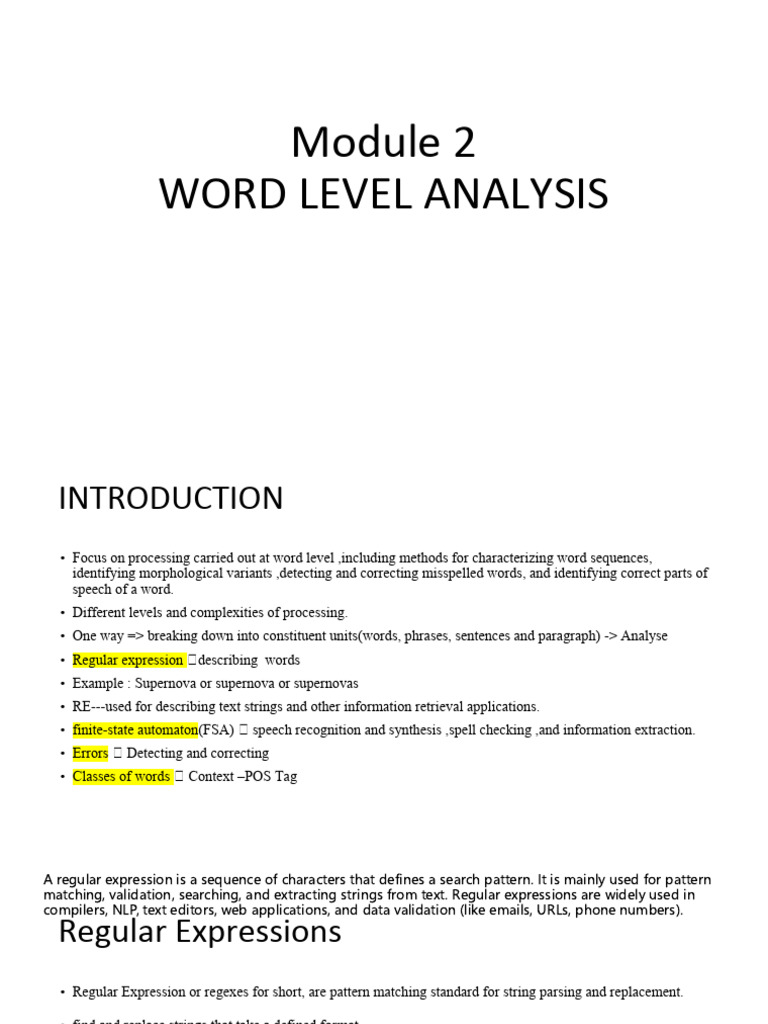 Word Level Analysis and Regex Techniques | PDF | Phrase | Morphology ...