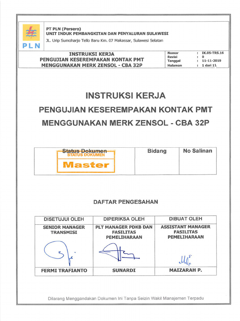 IK.05-TRS.16 Pengujian Keserempakan Kontak PMT Menggunakan Merk Zensol ...