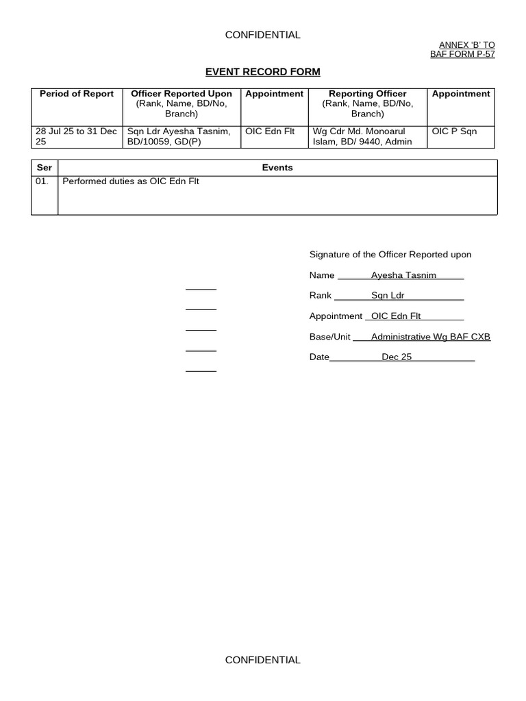 Event Record Form | PDF