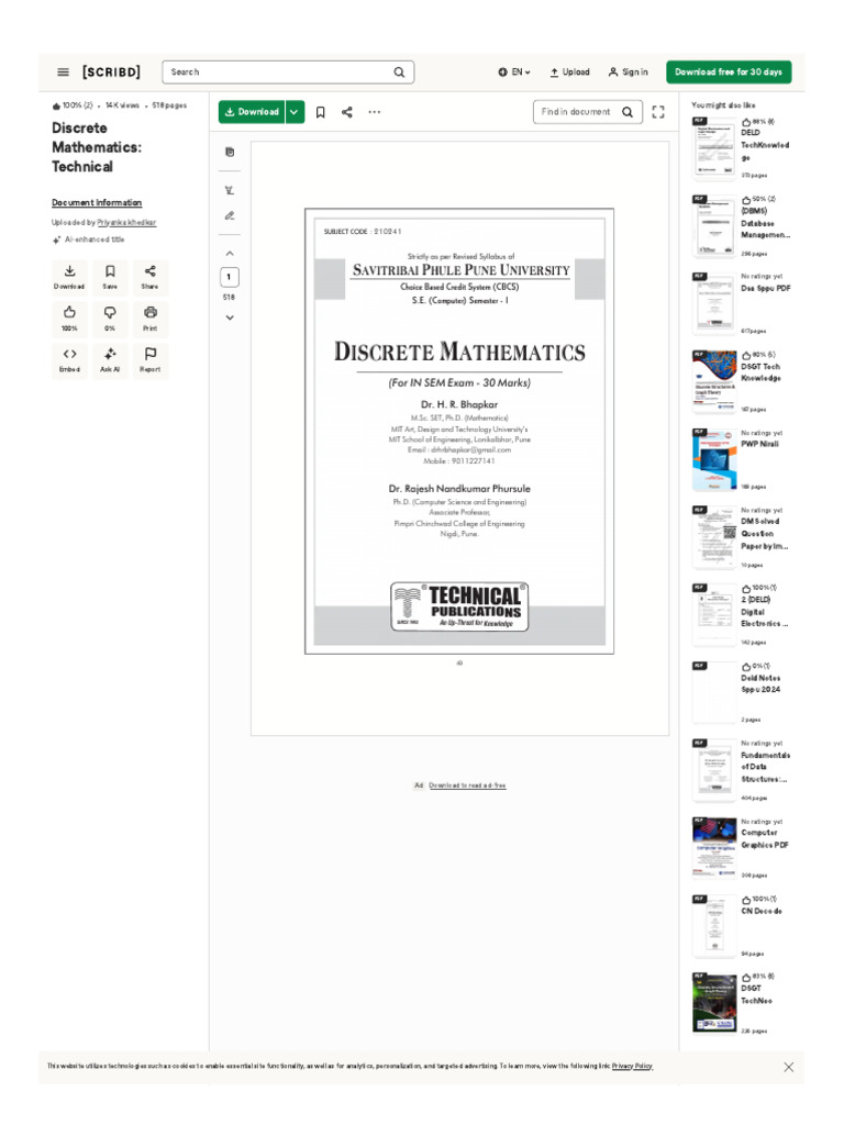 WWW Scribd Com Document 554701628 DM | PDF | Books | Mathematics