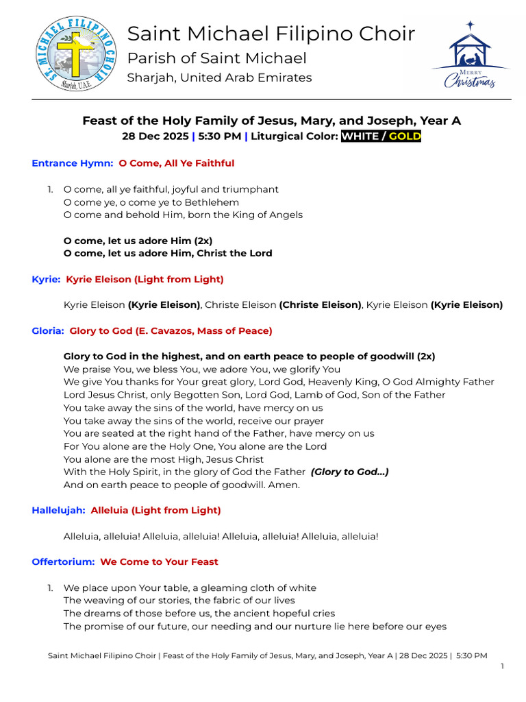 Saint Michael Choir: Holy Family Feast 2025 | PDF | Angels We Have ...