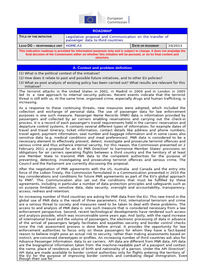 EU PNR Data Transfer Initiative Overview | PDF | Information Privacy ...