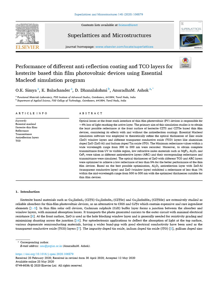 2020-Performance of Different Anti-Reflection Coating and TCO Layers ...