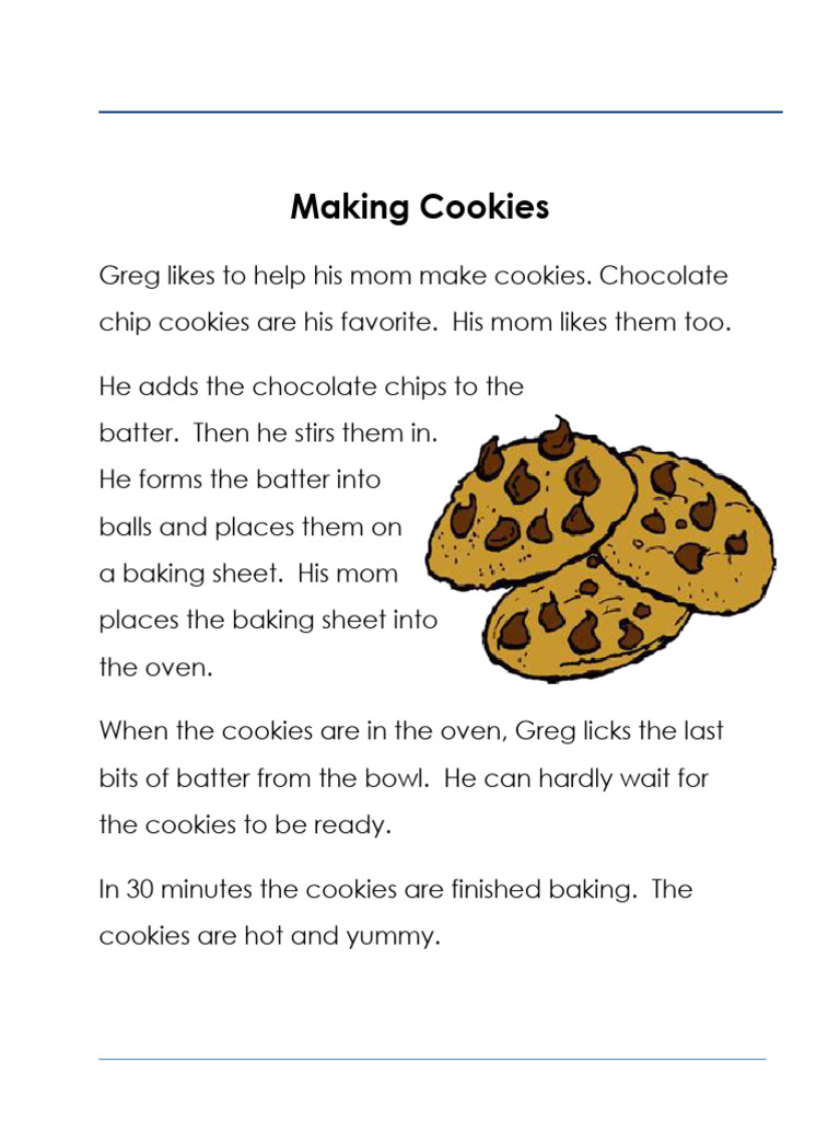 Grade 1 Cookie Making Comprehension Worksheet | PDF