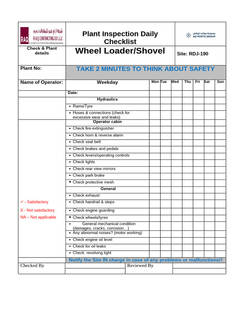 Shovel Daily Checklist | PDF