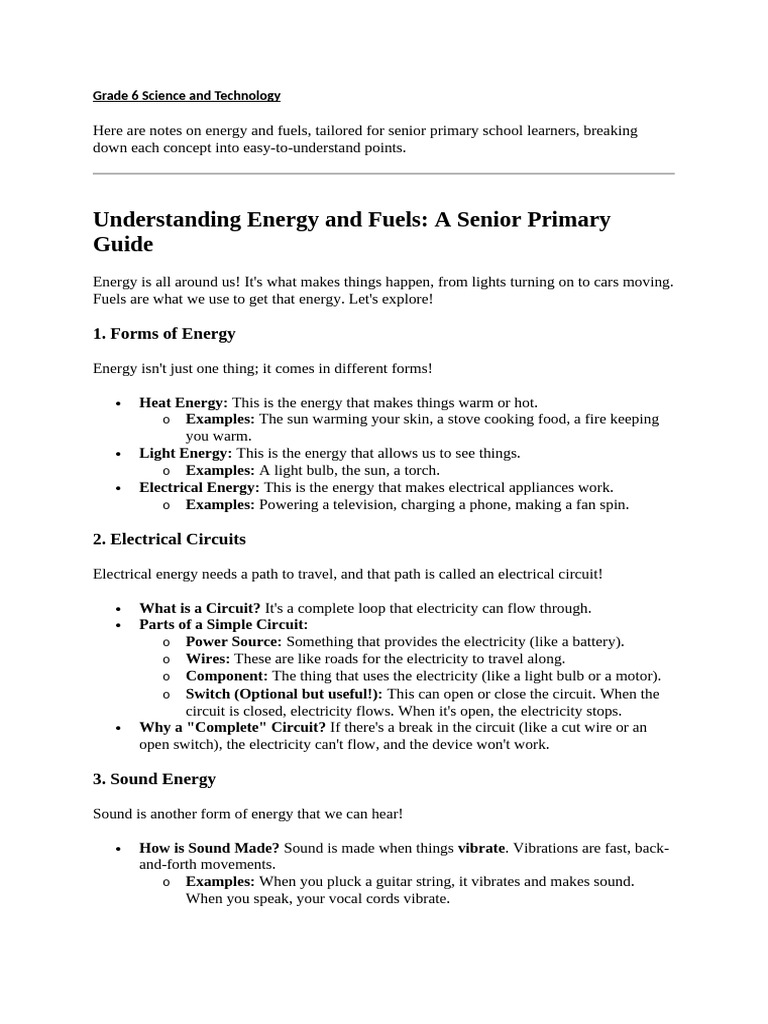 Grade 6 Energy and Fuels Overview | PDF | Fuels | Combustion