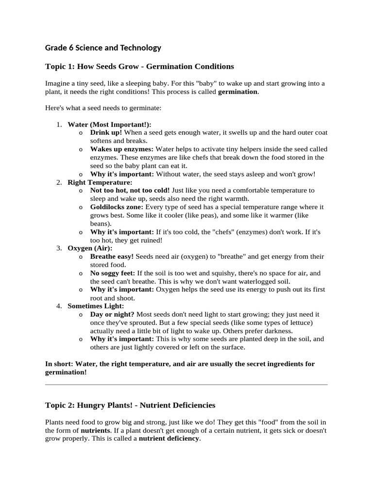 Germination and Nutrient Needs for Plants | PDF | Plants | Seed