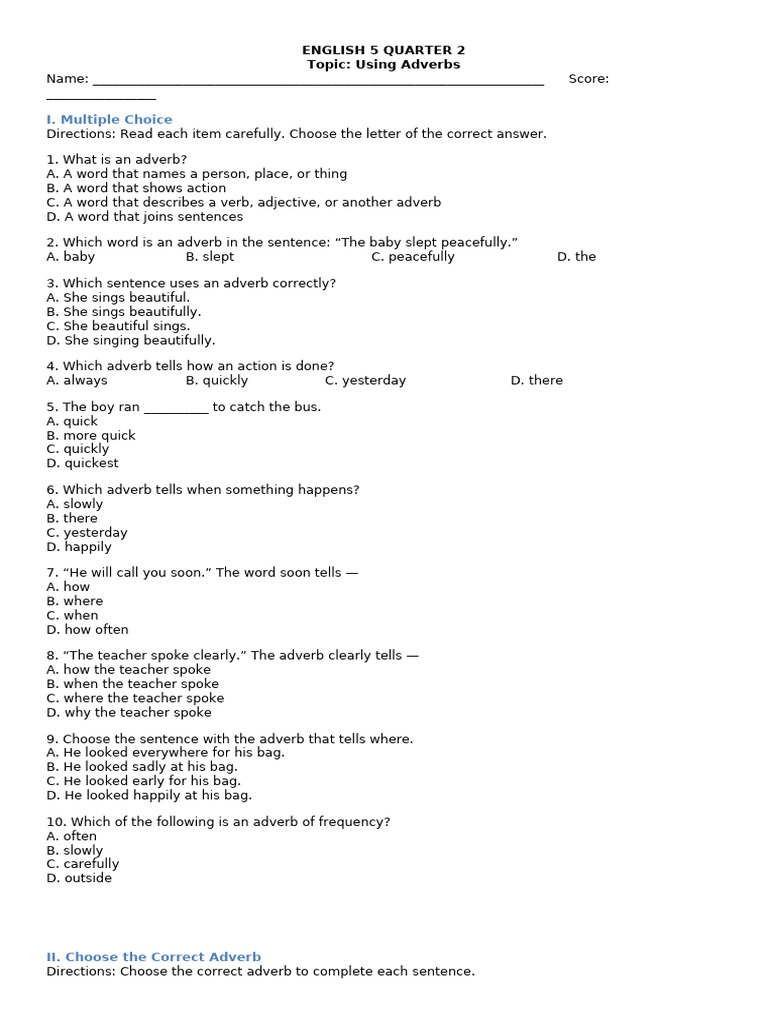 Understanding Adverbs: Quiz and Answers | PDF | Adverb | Language Mechanics