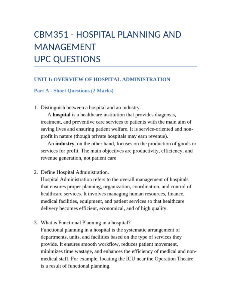 Hospital Planning and Management Overview | PDF | Hospital | Human ...