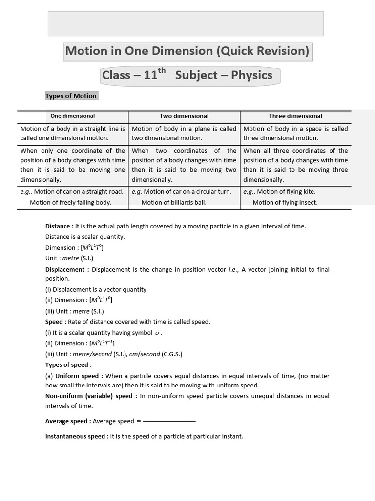 One-Dimensional Motion Revision Guide | PDF | Acceleration | Speed