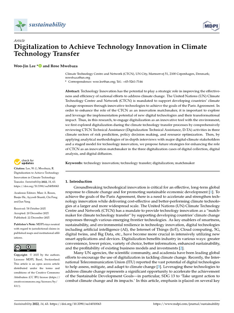 Digitalization To Achieve Technology Innovation in Climate Technology ...