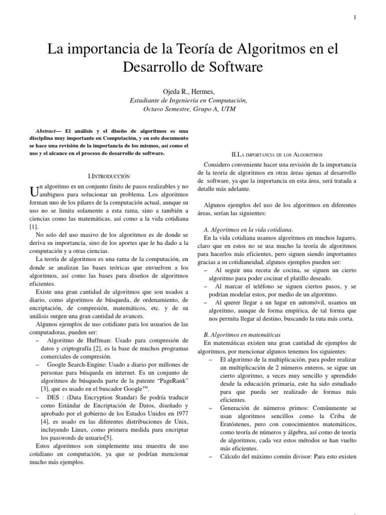 Importancia de Los Algoritmos | PDF | Algoritmos | Ingeniería de software