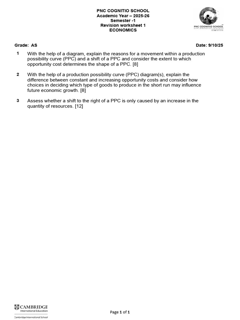 Economics Revision Worksheet PPC Analysis | PDF
